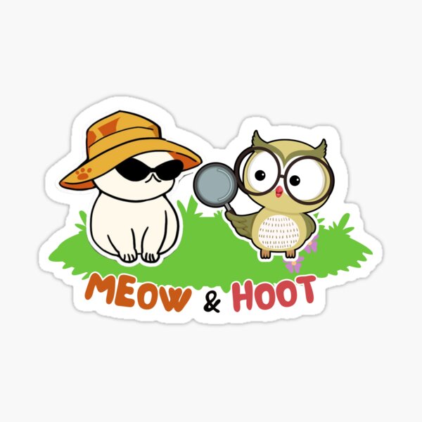 "Meow & Hoot" Sticker for Sale by ilalang-by-eka | Redbubble
