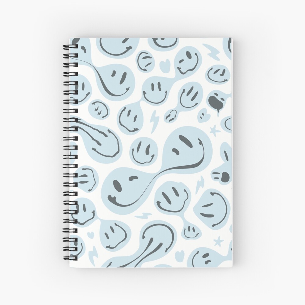 "Drippy smiley face Pastel Light Blue Preppy Aesthetic Smiley" Spiral ...