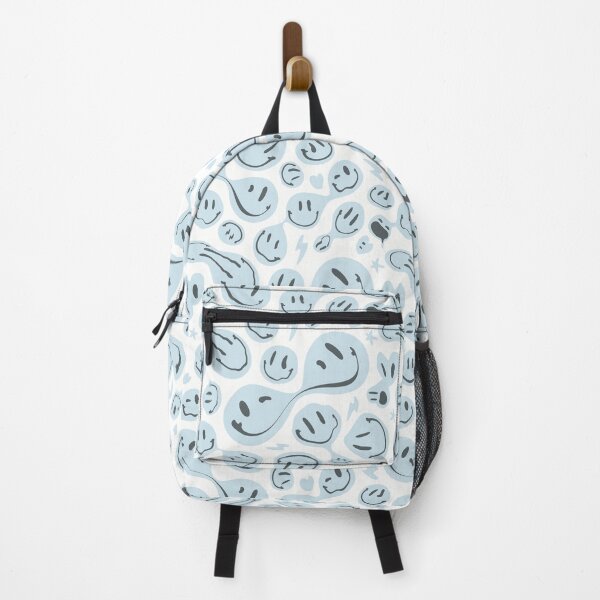 "Drippy smiley face Pastel Light Blue Preppy Aesthetic Smiley" Backpack ...
