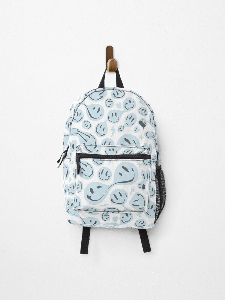 "Drippy smiley face Pastel Light Blue Preppy Aesthetic Smiley" Backpack ...