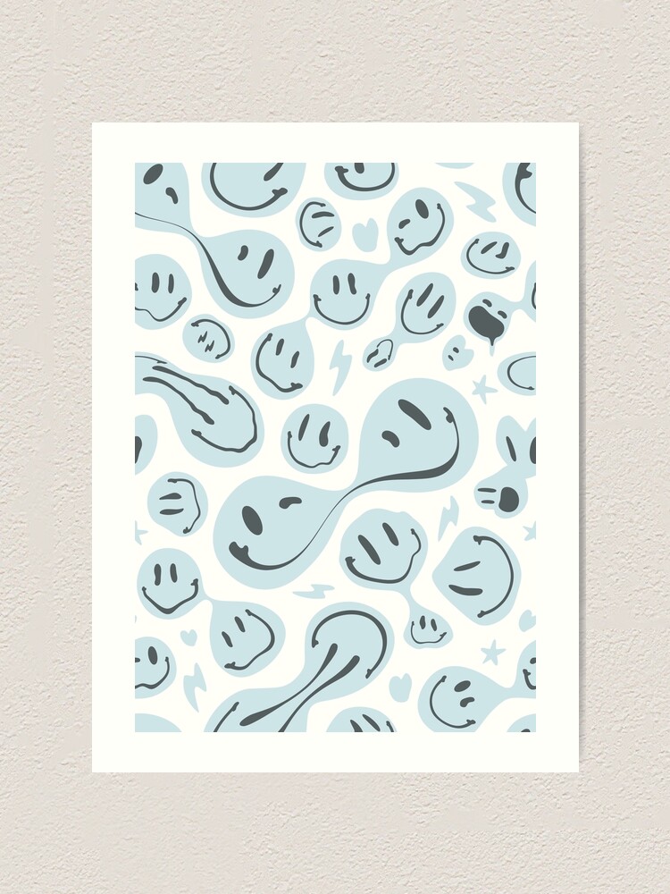 "Drippy smiley face Pastel Light Blue Preppy Aesthetic Smiley" Art ...