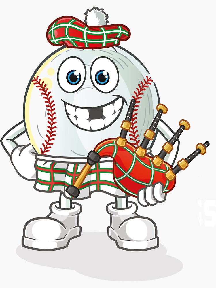 "Baseball scottish with bagpipes cartoon character" Sticker for Sale by ...