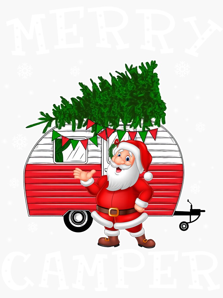 "Merry Camper Funny Camper Christmas Tree Camping Santa" Sticker for ...