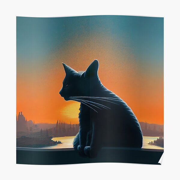 "Cute Cat Watching Sunset Sticker " Poster for Sale by TheCreativeFab ...