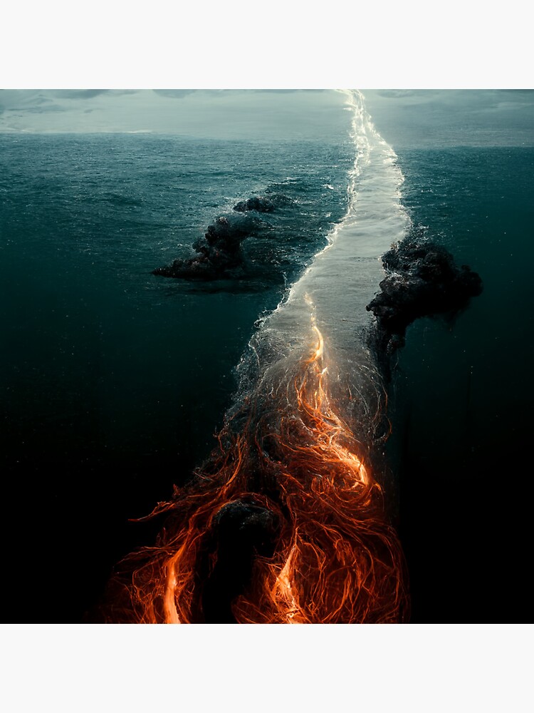 "ocean split in two, one with darkness, one with fire," Sticker for ...