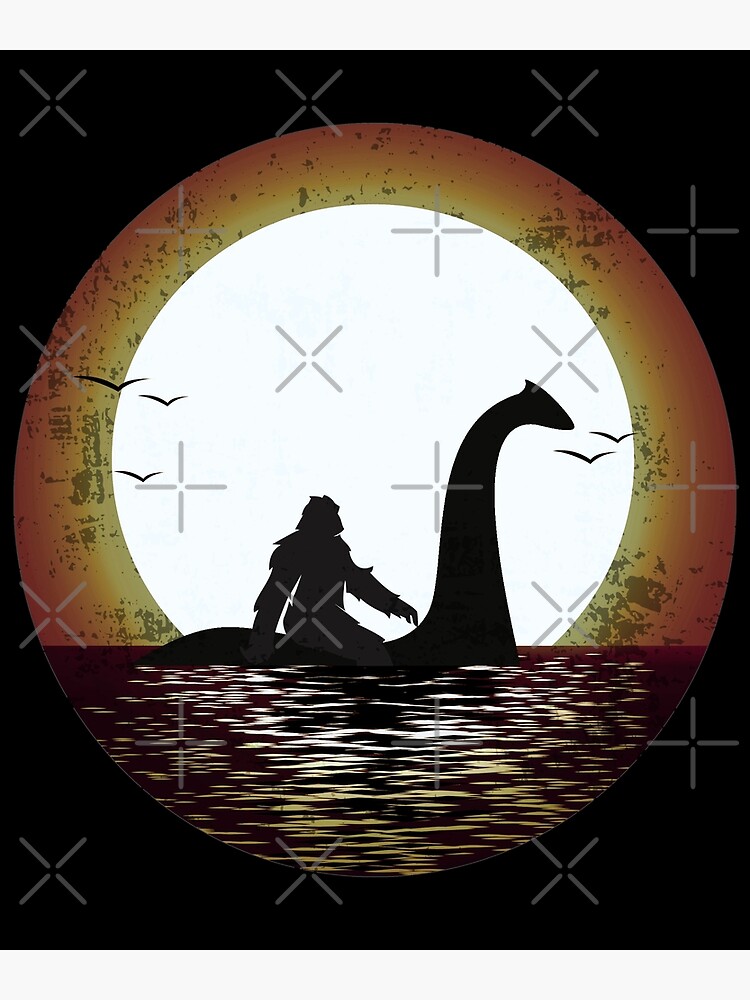 "Bigfoot Sasquatch Riding The Loch Ness Monster and Full Moon" Poster for Sale by howtotails ...