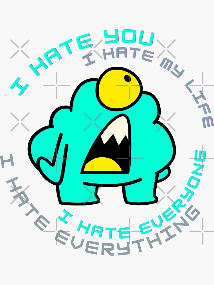 "I Hate... - Colourful Emoji - Mint Green Shocked Monster" Sticker for ...