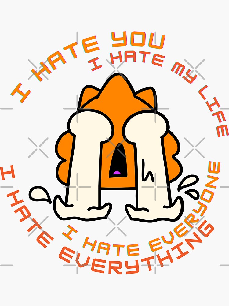 "I Hate... - Colourful Emoji - Orange Crying Monster" Sticker for Sale ...