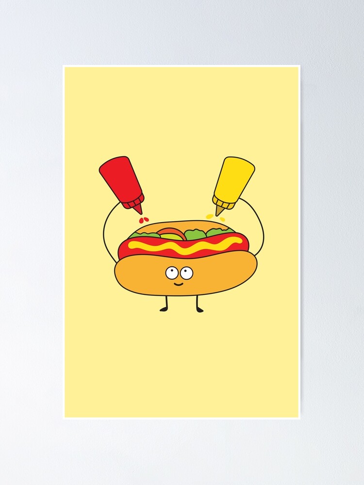 "cute hot dog with mustard and ketchup" Poster for Sale by ...