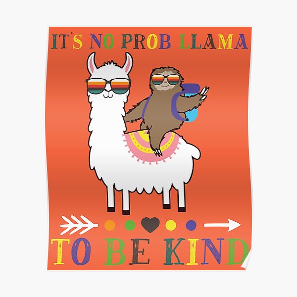 "Cute Sloth Llama Anti Bullying Kids Girls UNITY DAY Orange " Poster ...