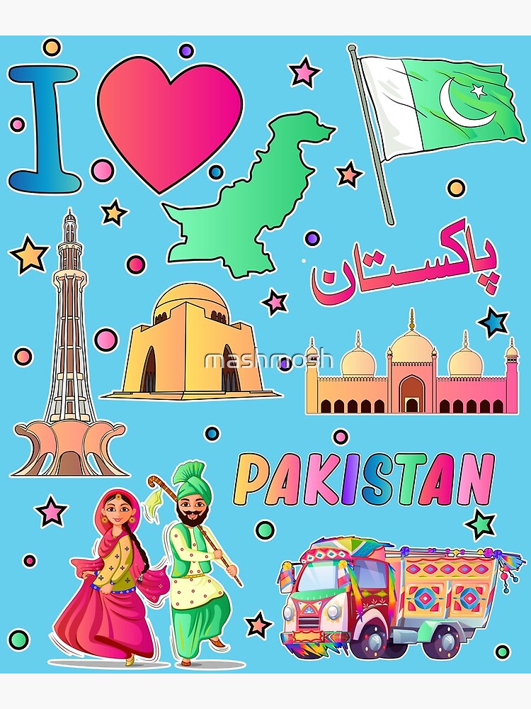 "Pakistani hand drawn landmarks, Pakistan map, Culture icons, flag ...