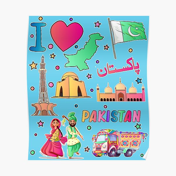 "Pakistani hand drawn landmarks, Pakistan map, Culture icons, flag ...