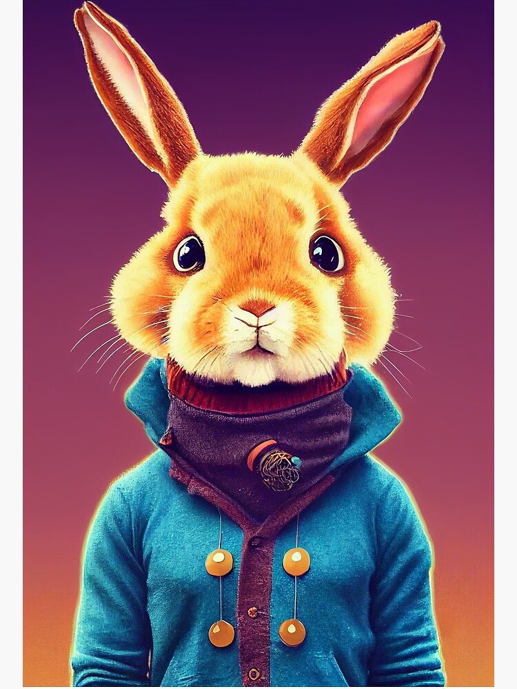 "Serious Rabbit Wearing a Cardigan in Front of a Purple Wall" Poster ...