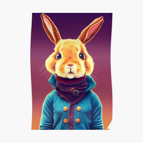 "Serious Rabbit Wearing a Cardigan in Front of a Purple Wall" Poster ...