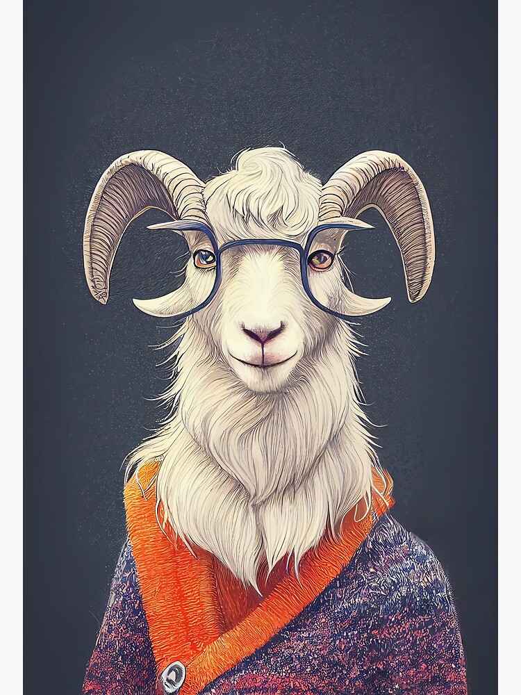 "Quirky Goat Wearing a Cardigan in Front of a Grey Wall" Poster for ...