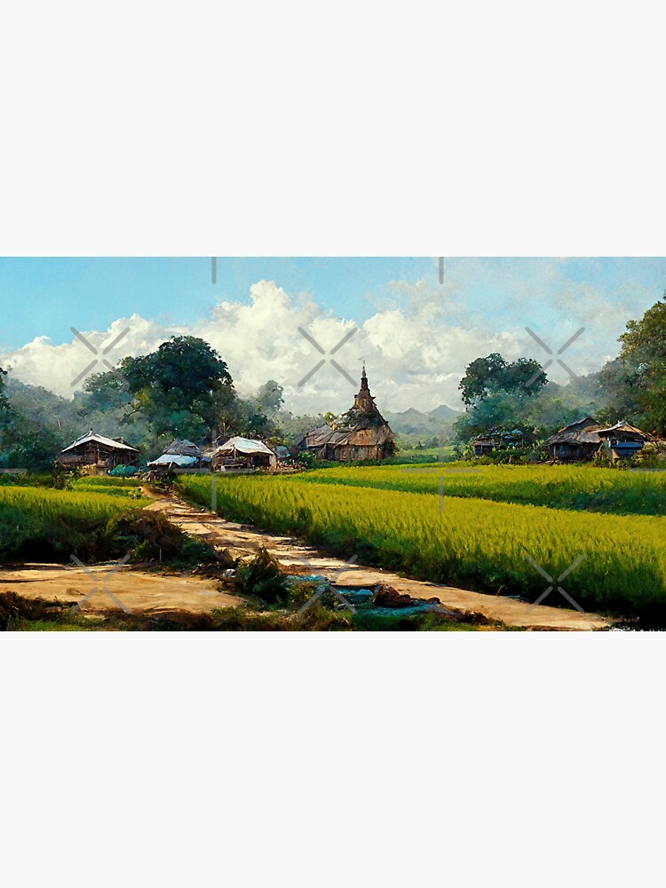 "Puddle Rice Fields and Village" Sticker for Sale by Zayar-Paing-Soe ...