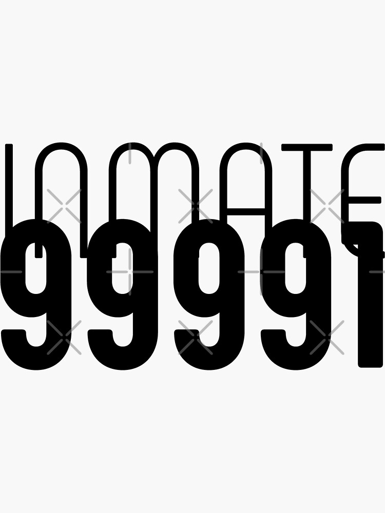 "Inmate number 99991 halloween custome overlapping text" Sticker for ...