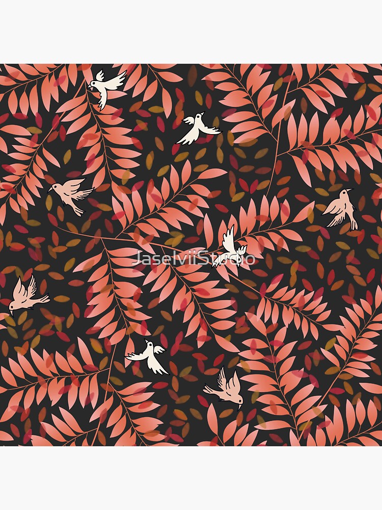 "Birds in Fall Garden -Grey" Sticker for Sale by JaselviiStudio | Redbubble