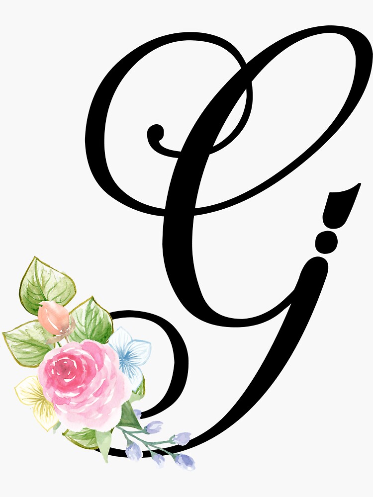"Floral Monogram Fancy Script Letter G" Sticker by Grafixmom | Redbubble