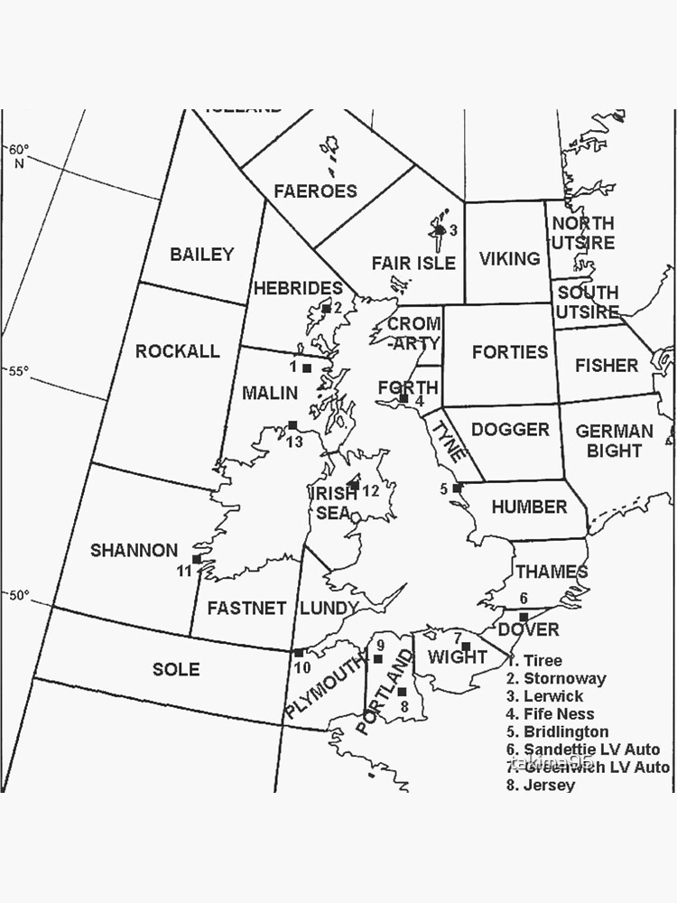"Shipping Forecast Uk Map Labelled" Sticker for Sale by takima96 ...