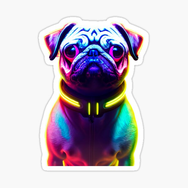 "Neon Space Dog Pug Cyberpunk bright" Sticker for Sale by Frogus ...