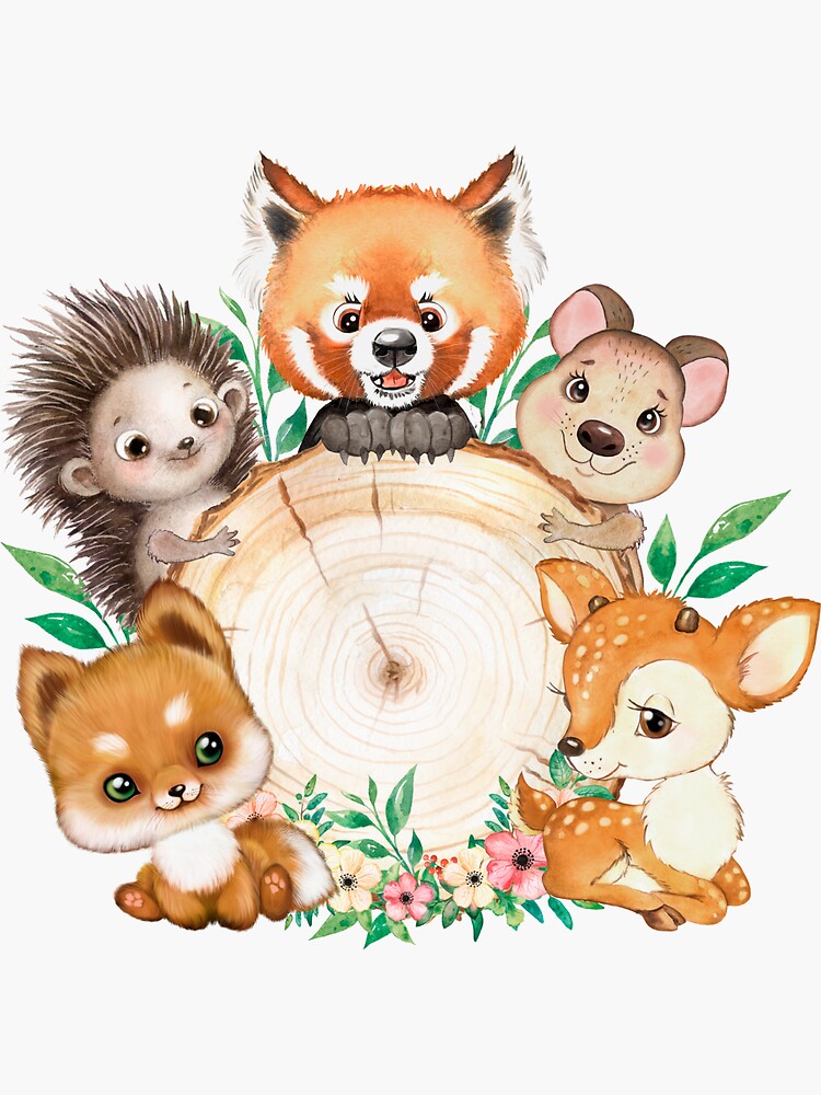 "Woodland Adorable Baby Animal Friends" Sticker for Sale by ...