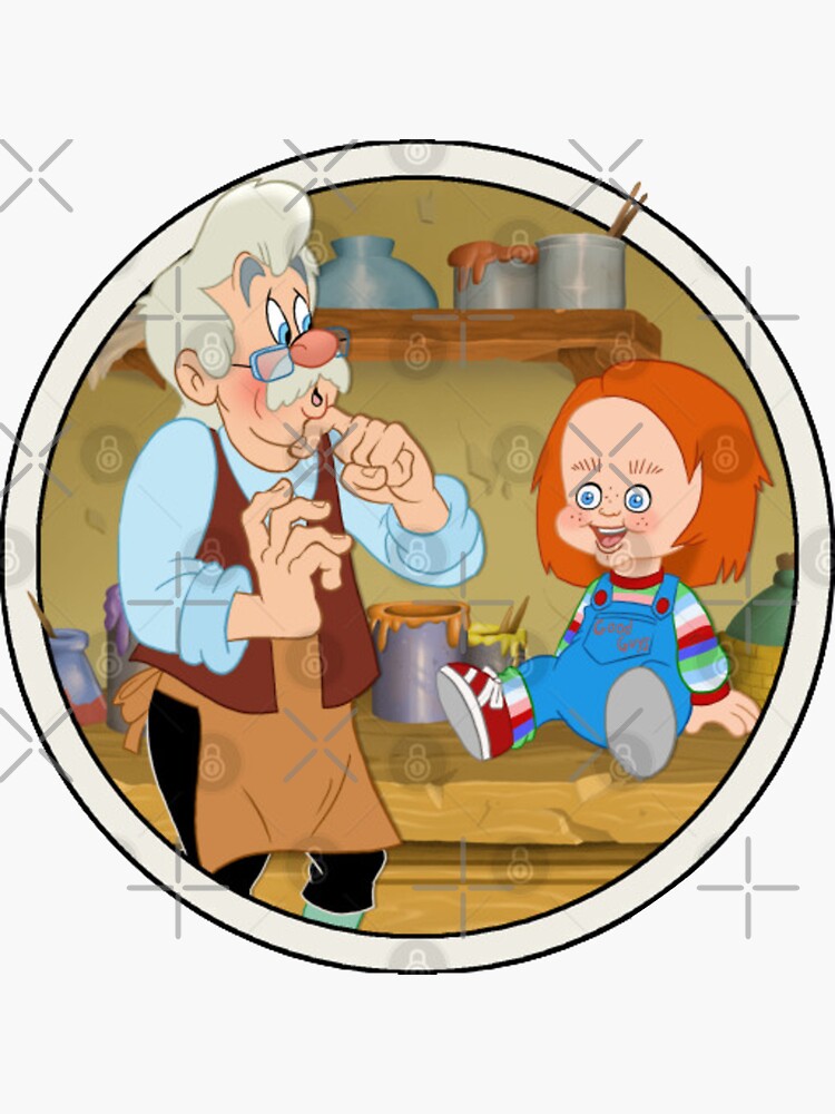 "Geppetto Builds Chucky" Sticker for Sale by CarolRogan | Redbubble