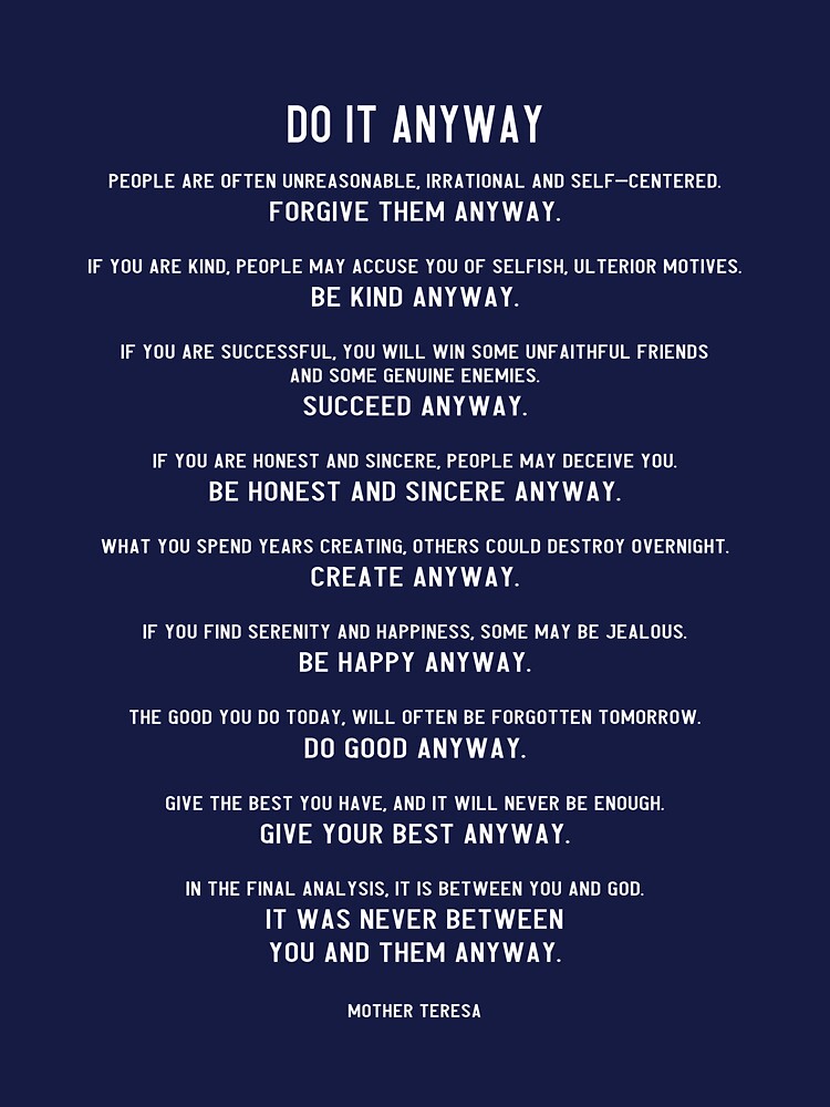 "Do It Anyway By Mother Teresa" Sticker for Sale by HHPhotographyFL ...