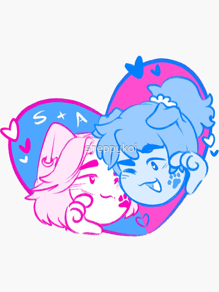 "Heart Cat + Dog Sashanne (Colored)" Sticker for Sale by sheppykoi | Redbubble