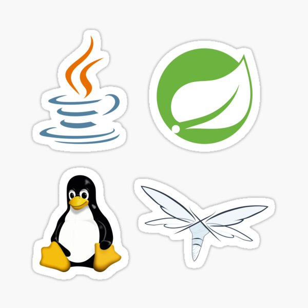 Java, Spring, Penguin Linux Tux Mascot, Wildfly - 4x Sticker Combo Pack ...