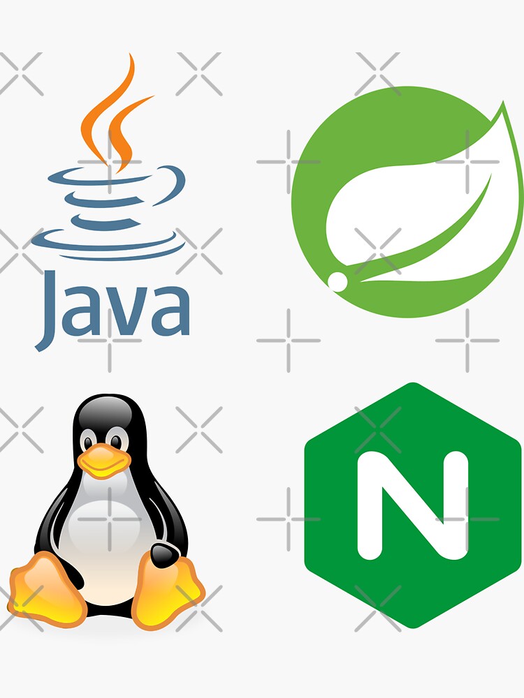 Java, Spring, Glossy Penguin Linux Tux Mascot, NGINX - 4x Sticker Combo Pack" Sticker for Sale ...