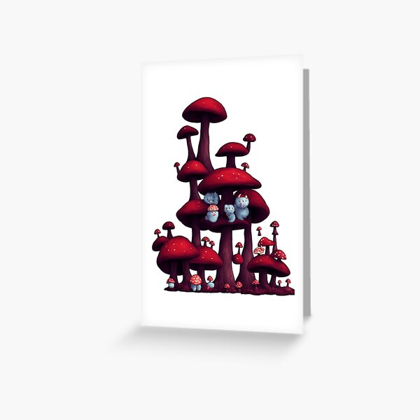 "Cute fluffy monsters with toadstool hats hiding in mushroom forest" Greeting Card for Sale by ...