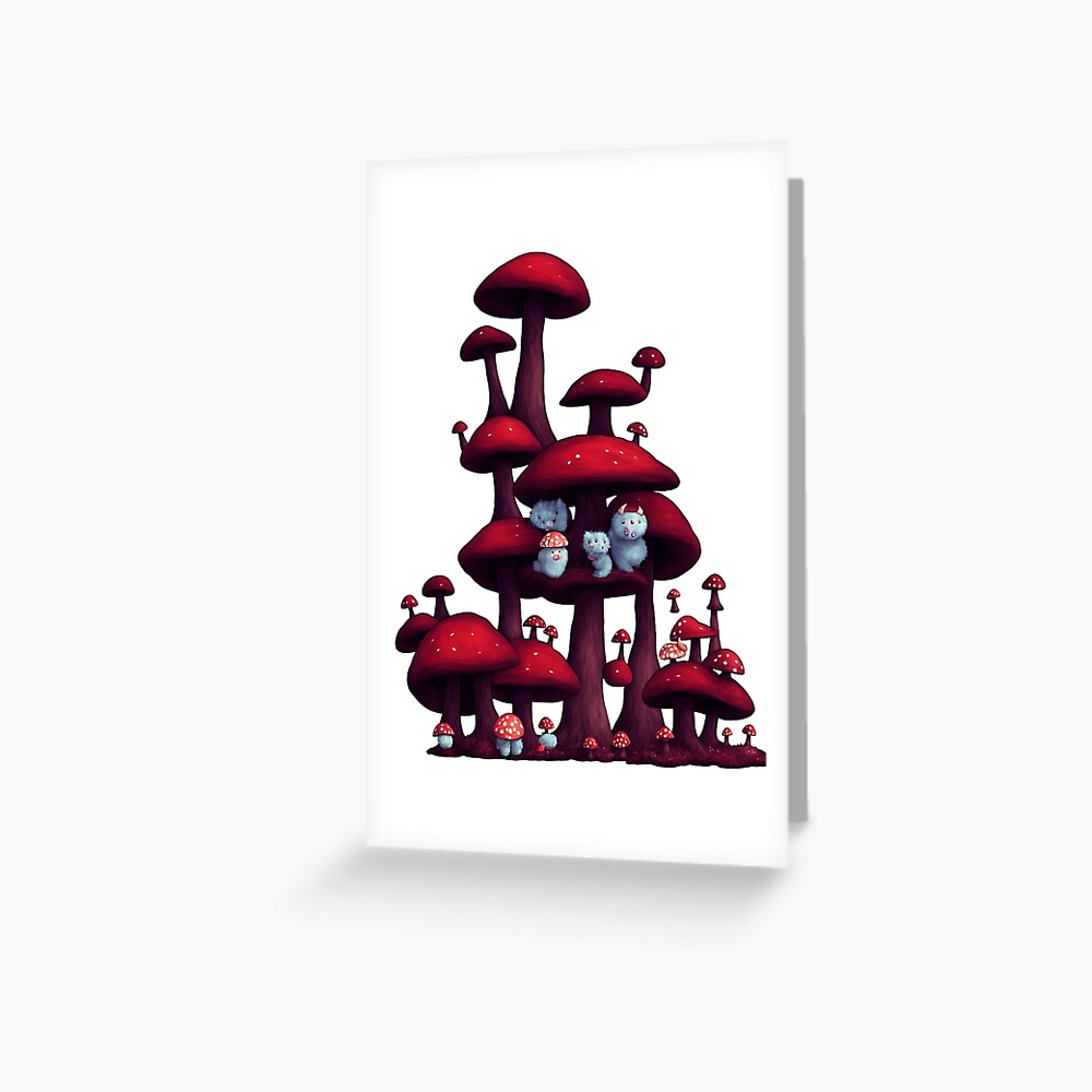 "Cute fluffy monsters with toadstool hats hiding in mushroom forest ...