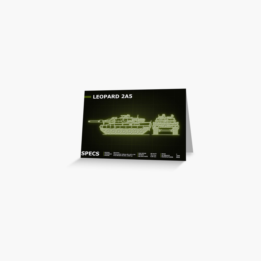 "Leopard 2A5 Main Battle Tank Blueprint Gift Neon" Greeting Card for ...