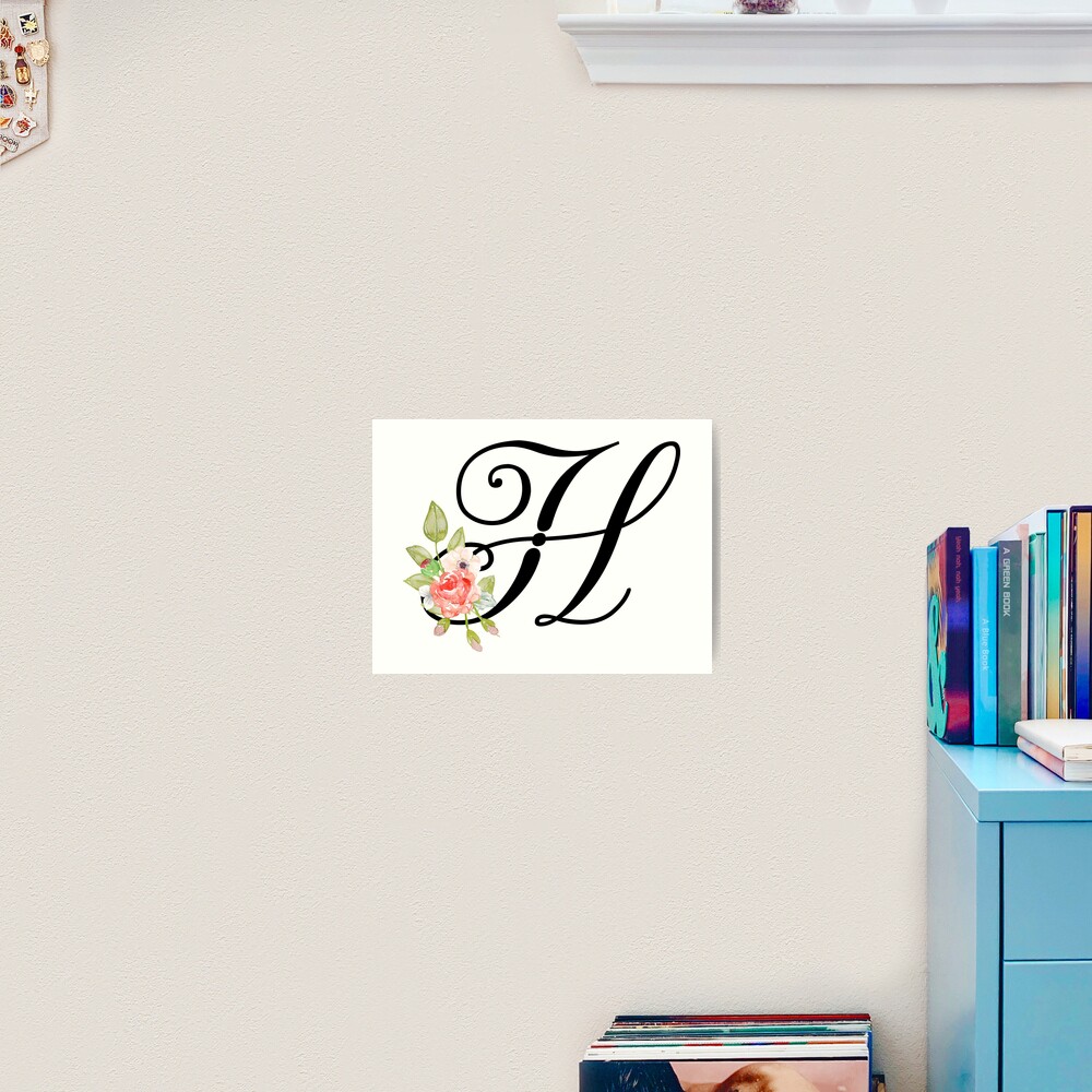 Floral Monogram Fancy Script Letter H Art Print For Sale By Grafixmom Redbubble