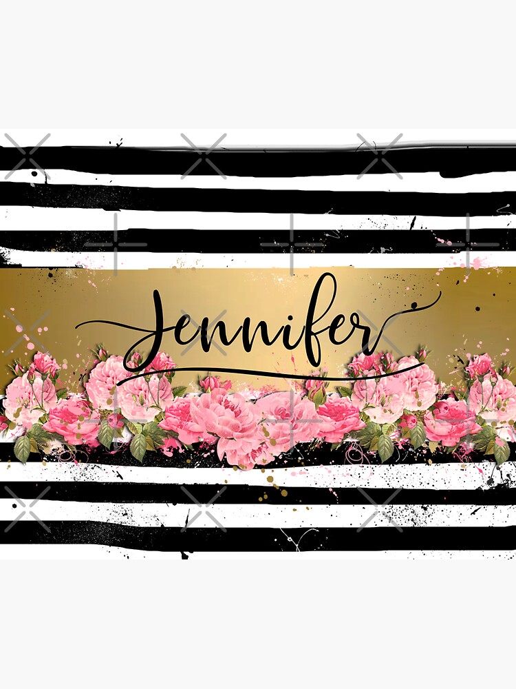 "Pink Roses on Stripes with Jennifer Monogram" Sticker for Sale by ...