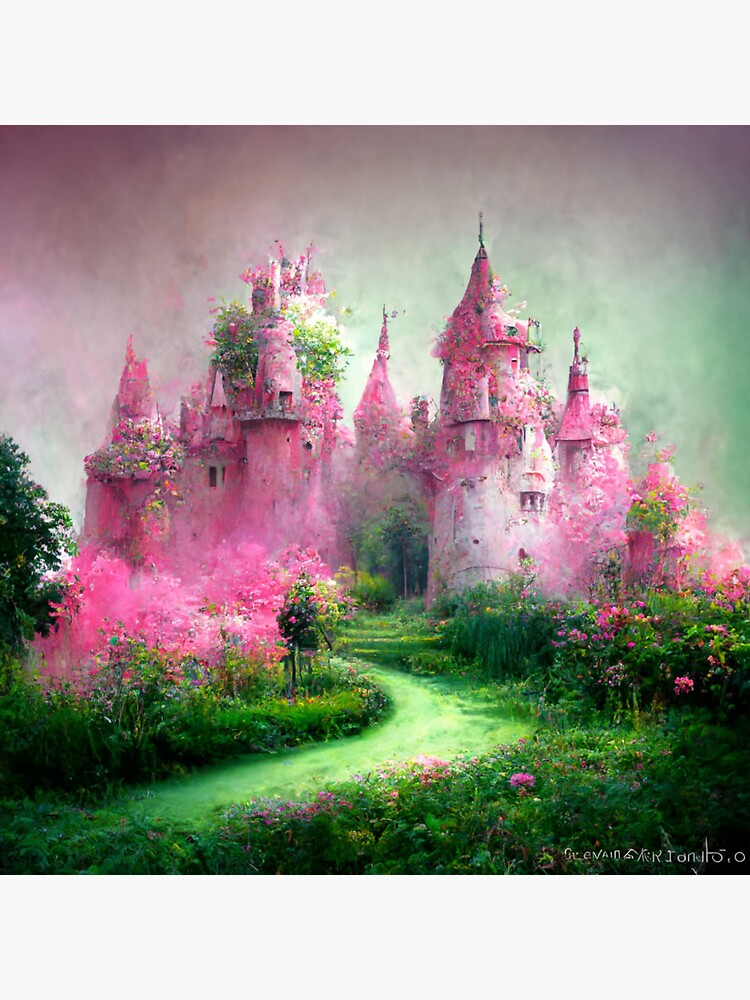 "magical garden, green pink, fairy forest, castle, ethereal" Sticker ...