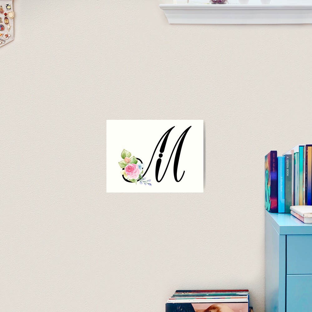 "Floral Monogram Fancy Script Letter M" Art Print for Sale by Grafixmom ...