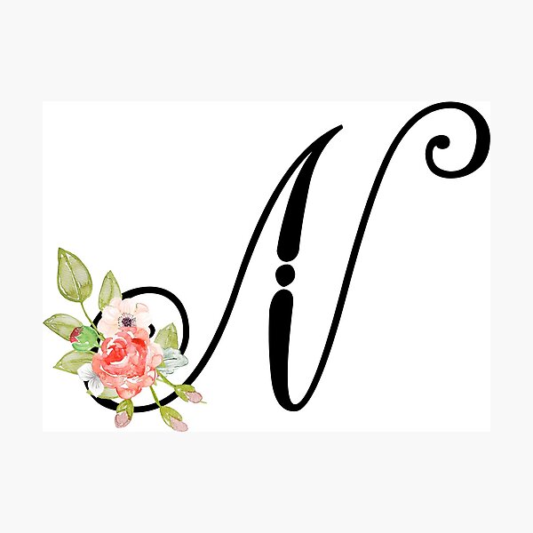 "Floral Monogram Fancy Script Letter N" Photographic Print for Sale by ...