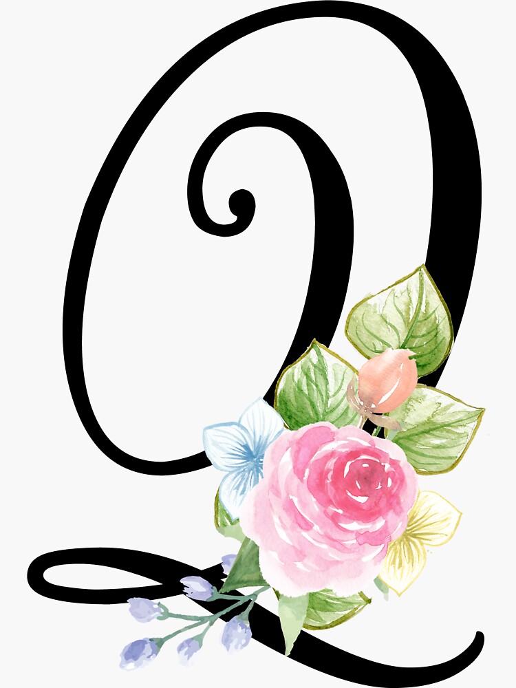 "Floral Monogram Fancy Script Letter Q" Sticker for Sale by Grafixmom ...