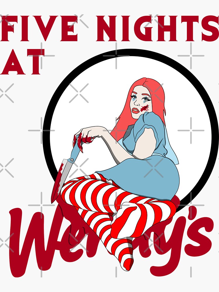 Five Nights At Wendys Horror Killer Wendys Mascot Girl Halloween Illustration Sticker