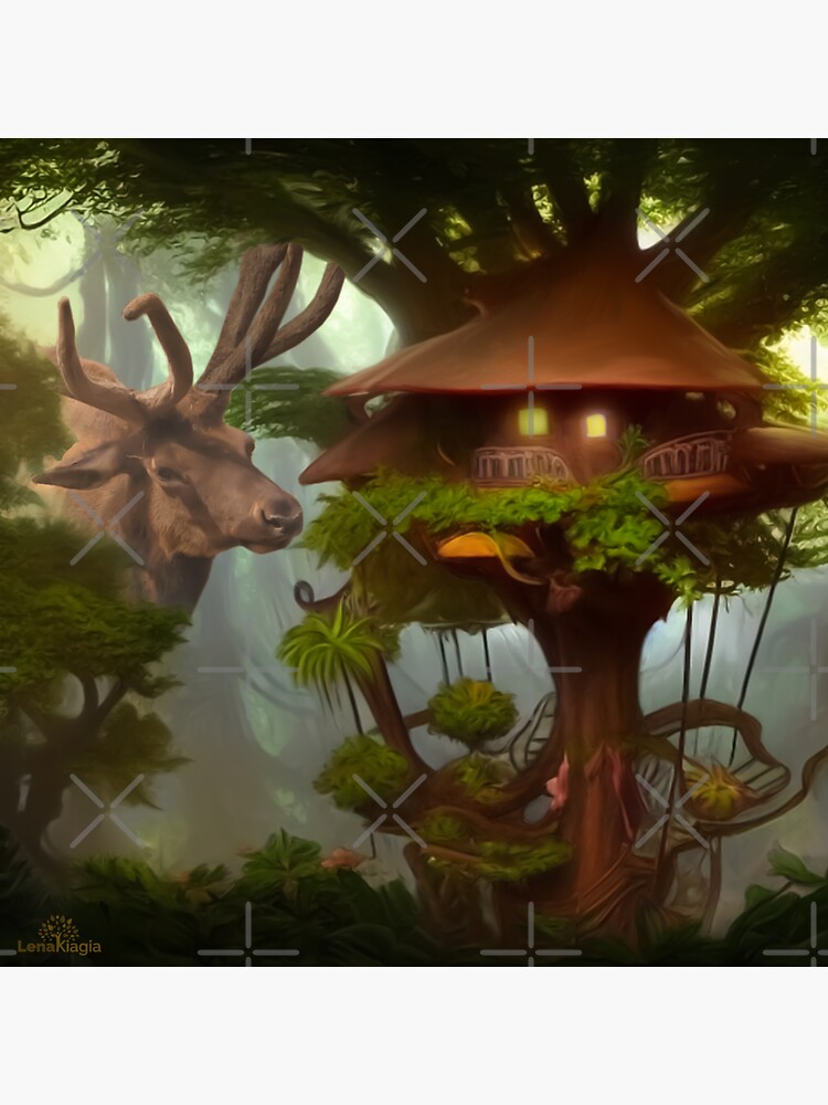 "Treehouse | A huge Deer watching the Tree House in a magical forest ...