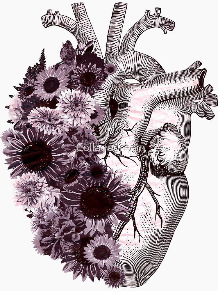 Pegatina «Acuarela de otoño del corazón humano con suflowers y ...
