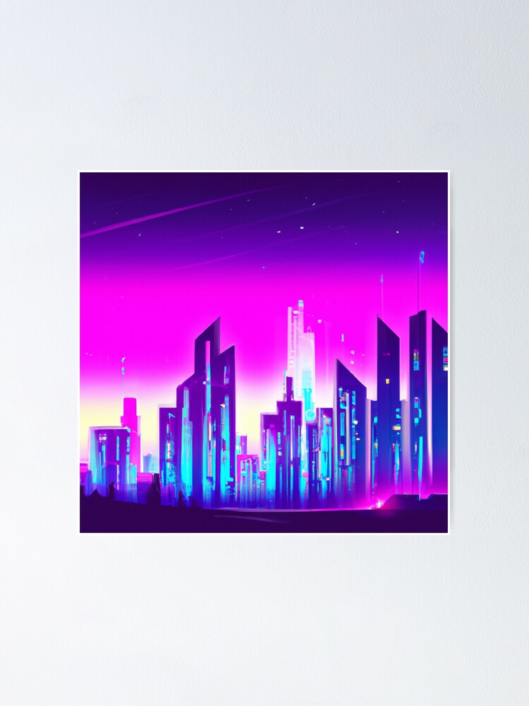 "Synthwave city at night" Poster for Sale by SJG-digital | Redbubble
