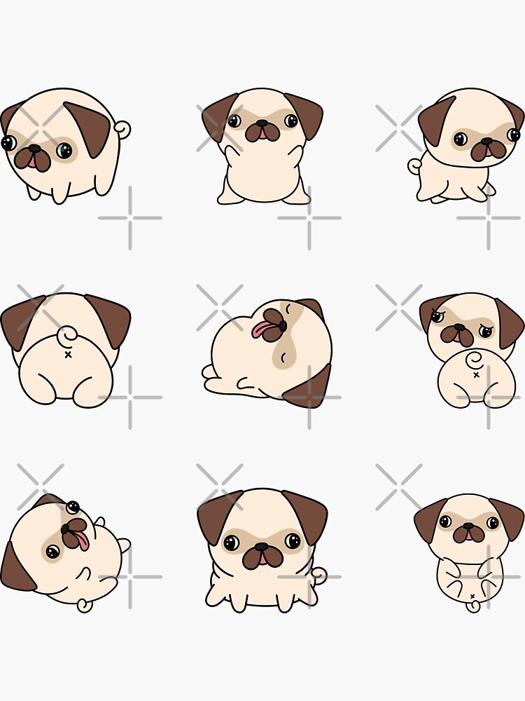 "cute pug dog kawaii sticker set" Sticker for Sale by Animster | Redbubble