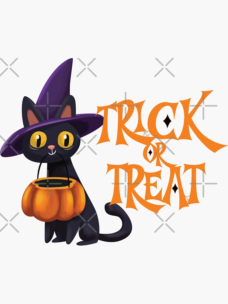 "Black cat trick or treat" Sticker for Sale by Miss-Apophis | Redbubble