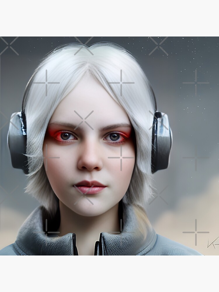 "white-haired girl with earmuffs" Sticker for Sale by Artaverse | Redbubble