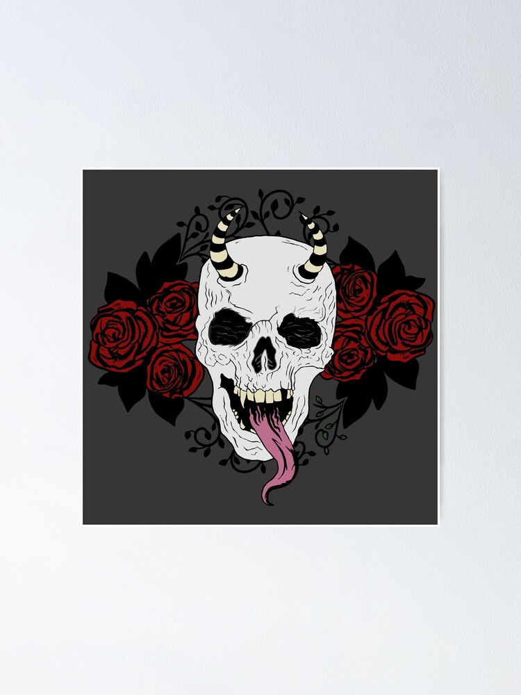 "Dark demon skull and roses " Poster for Sale by Wolf-Moon-Mumma ...