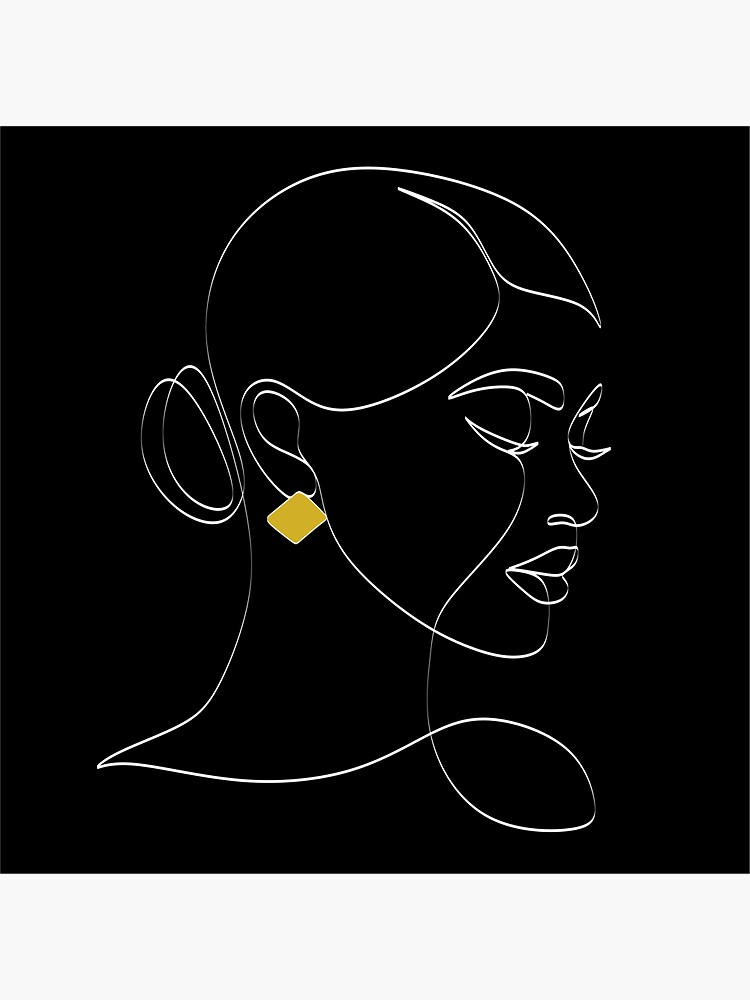 "Woman with gold earrings | One line drawing | One line printing ...