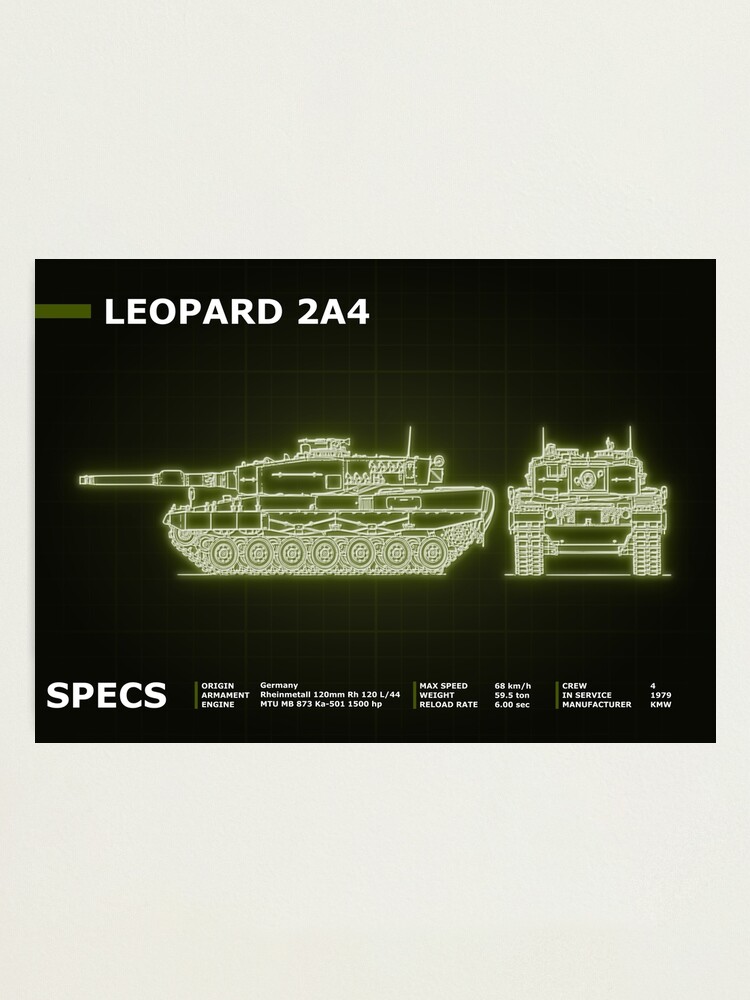 "Leopard 2A4 Main Battle Tank Blueprint Gift Neon" Photographic Print ...